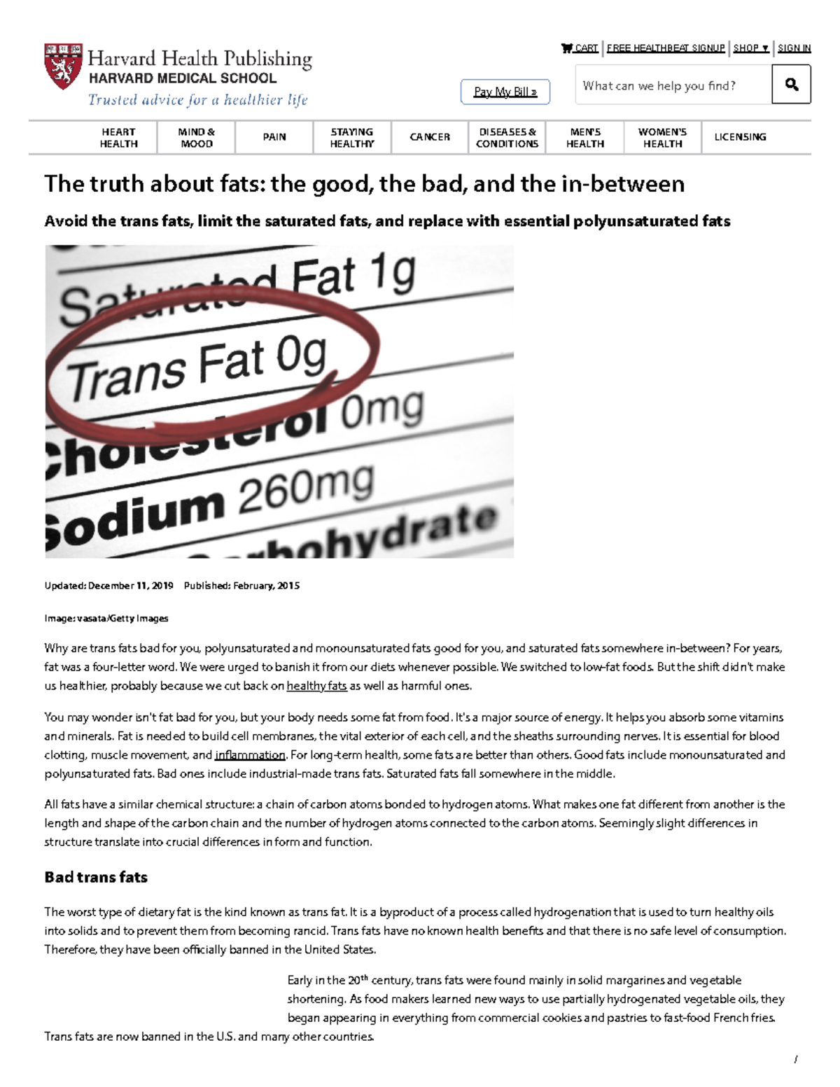 The truth about fats the good, the bad, and the in-between - Harvard ...