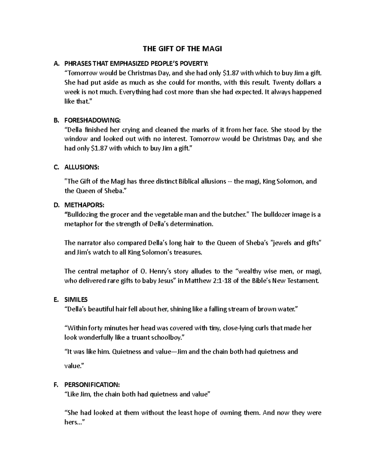 THE GIFT OF THE MAGI story narrative and analysis - THE GIFT OF THE ...