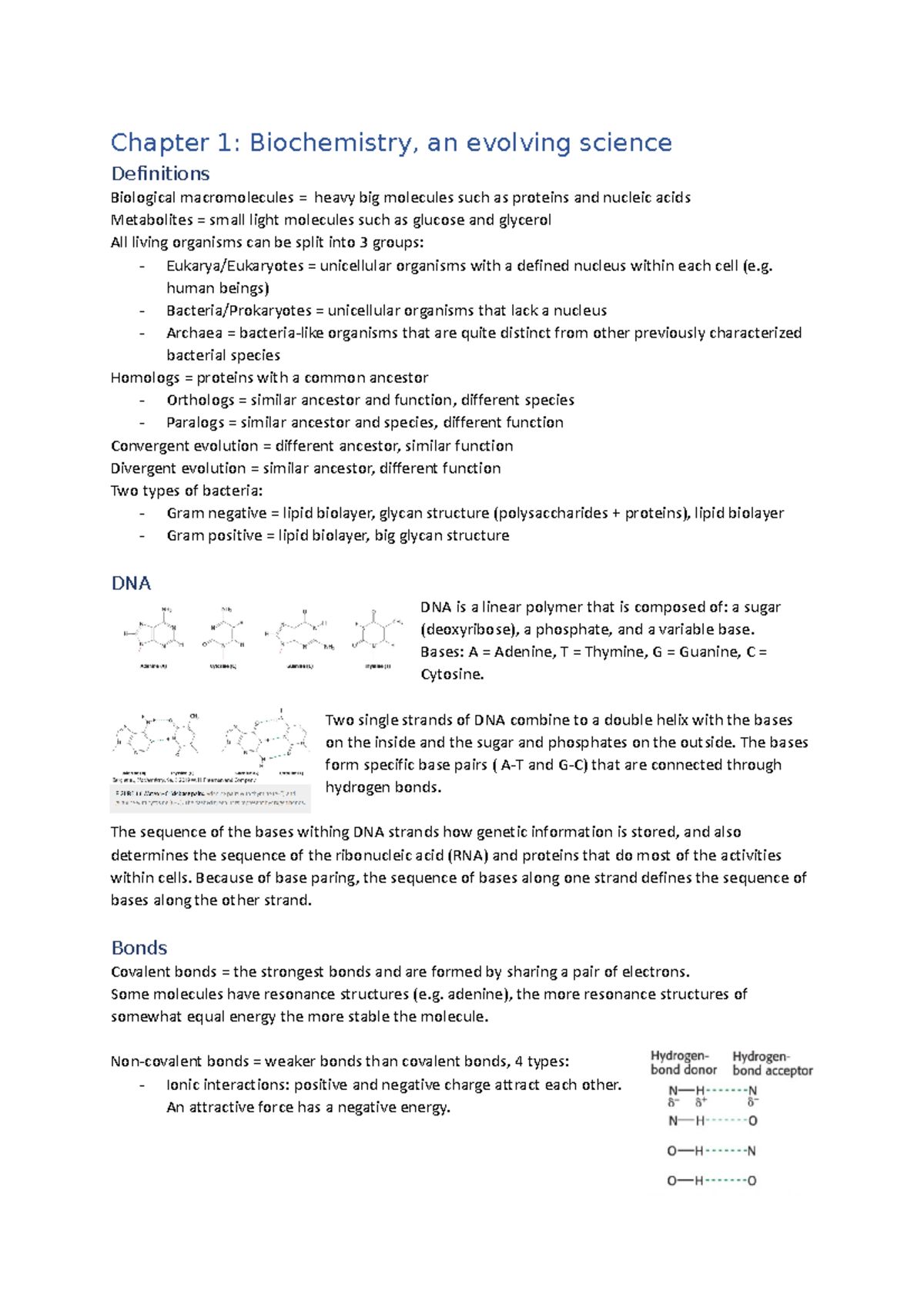 Summary Biochemistry - boem - Chapter 1: Biochemistry, an evolving ...