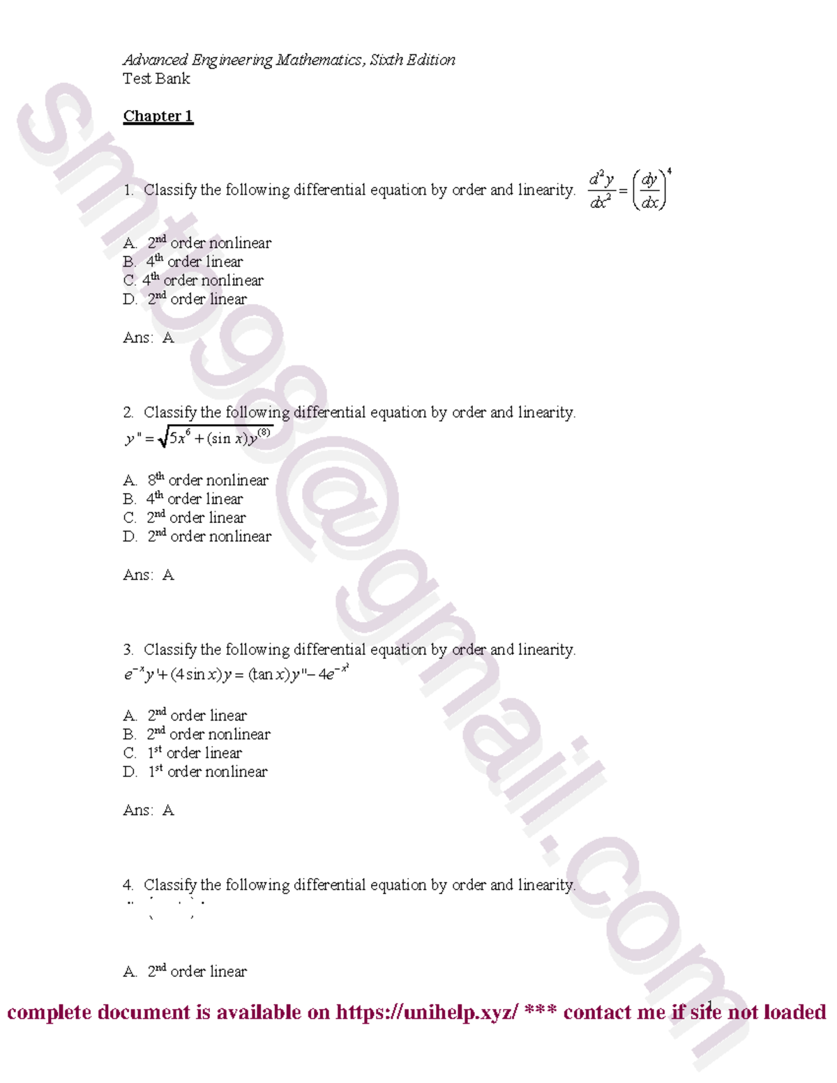 Test Bank for Advanced Engineering Mathematics 6th edition by Dennis ...