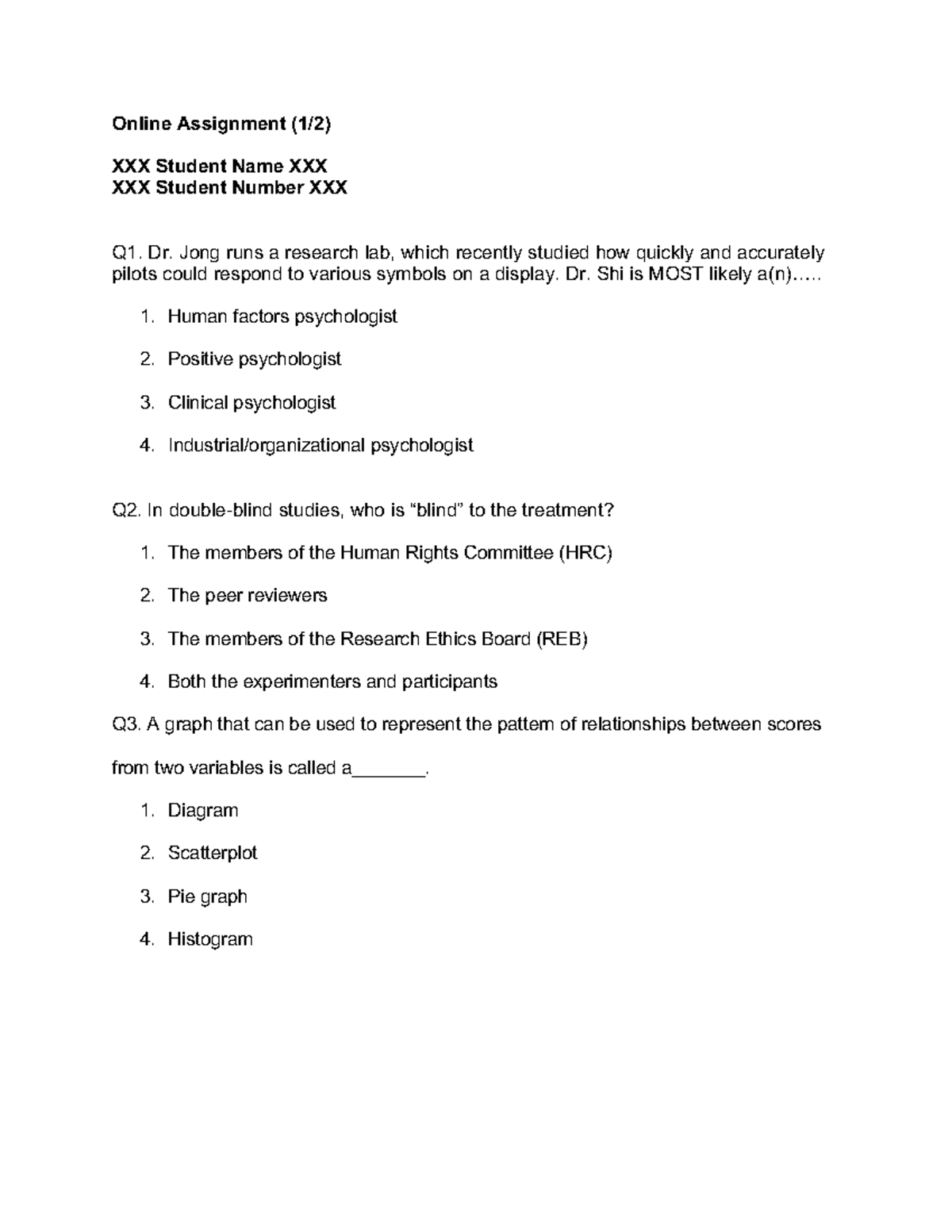 Online Assignments Example Format-Questions - Online Assignment (1 /2 ...