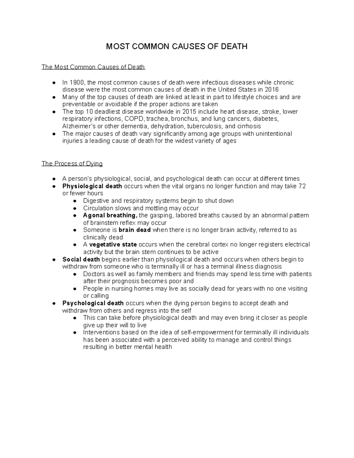 PSY 230 Module 11 Part 1 Notes Most Common Causes of Death - MOST ...