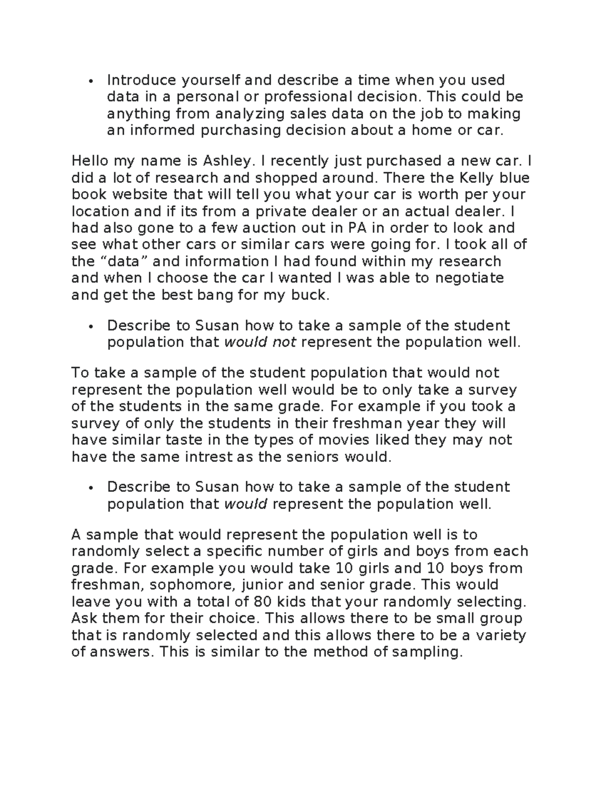 1-1 Discussion Population, Samples, and Bias - Introduce yourself and ...