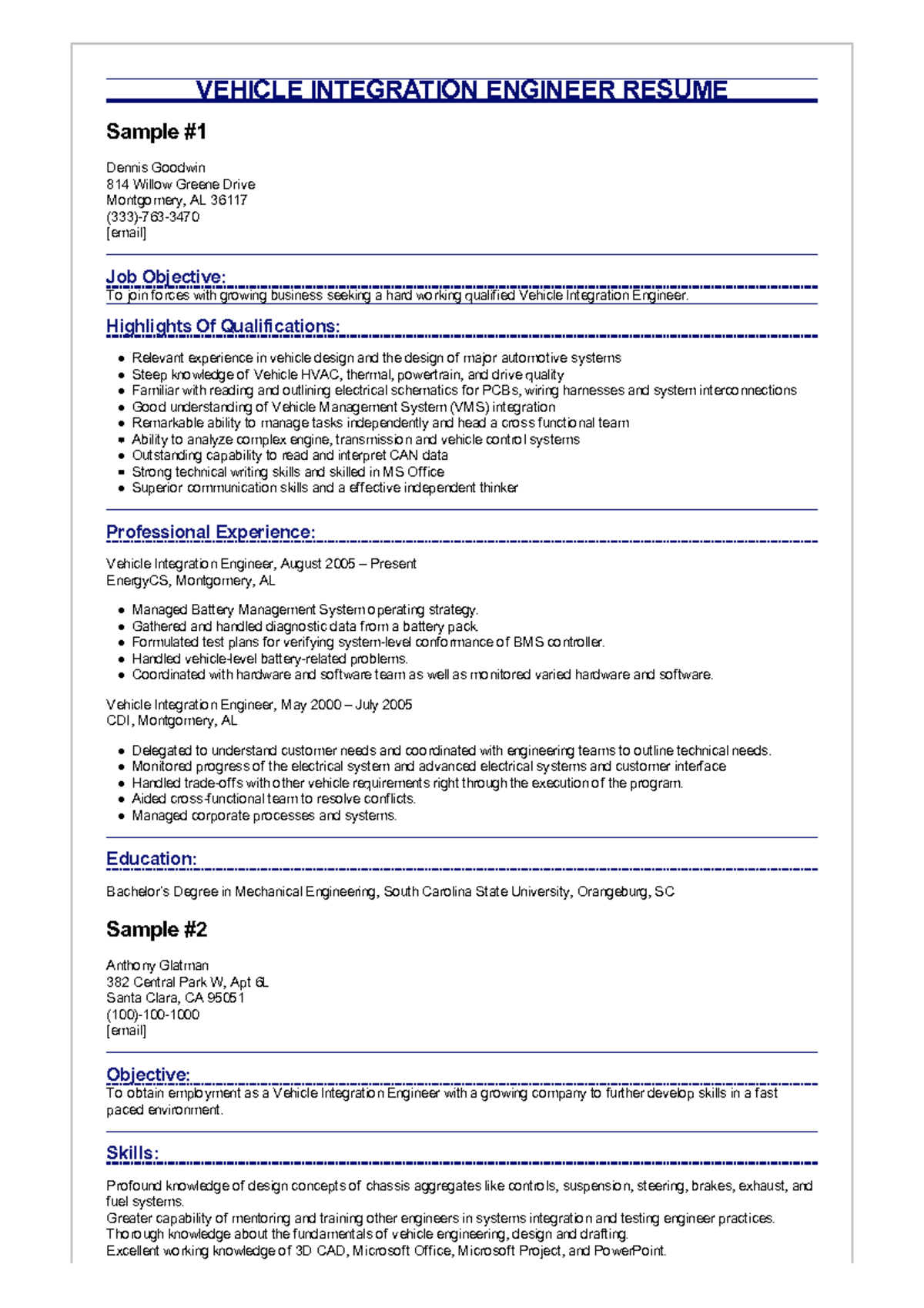 Vehicle+Integration+Engineer+Resume - VEHICLE INTEGRATION ENGINEER ...