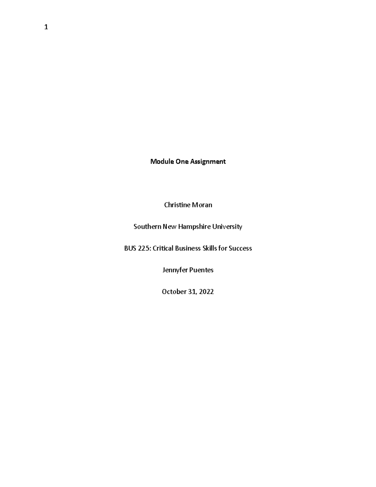 BUS225 Module One Assignment - Module One Assignment Christine Moran Southern New Hampshire ...