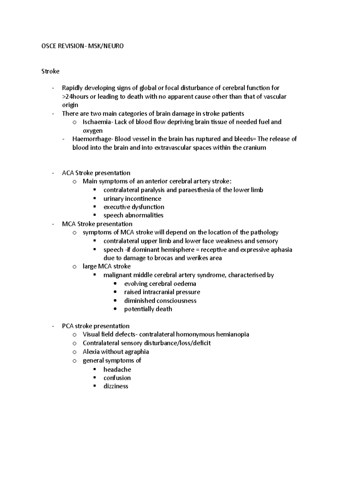 Physio OSCE Revision- MSK: Neuro - Southampton - Studocu