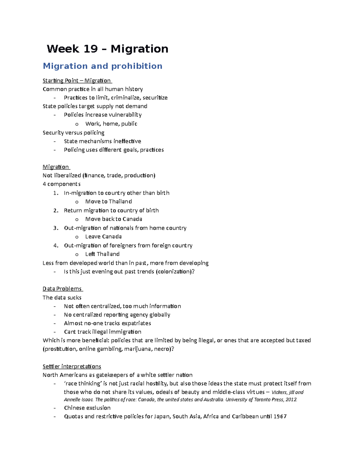 Final Exam Notes - Week 19 – Migration Migration and prohibition ...
