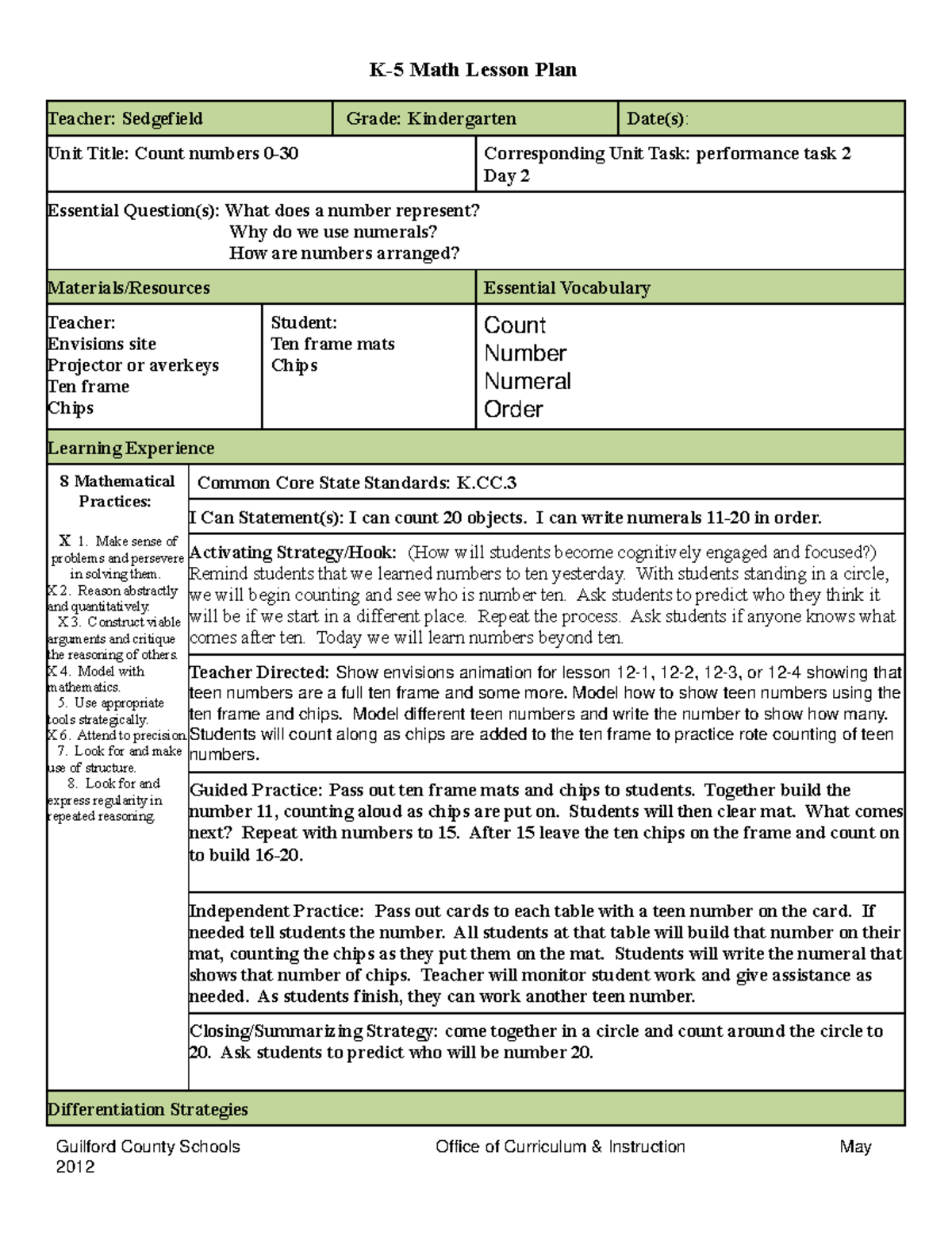 Unit 7 Task 2a - Unit 7 Task 2a - K-5 Math Lesson Plan Teacher ...