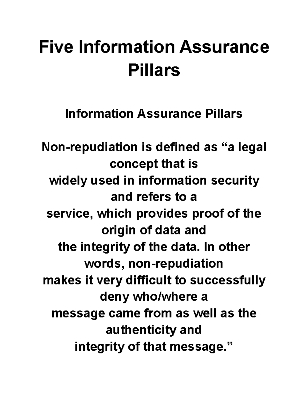 Five Information Assurance Pillars - Five Information Assurance Pillars ...