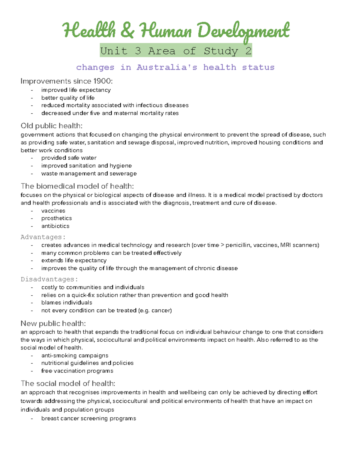 Health and human development notes unit 1 - H ealt & Huma Developmen ...