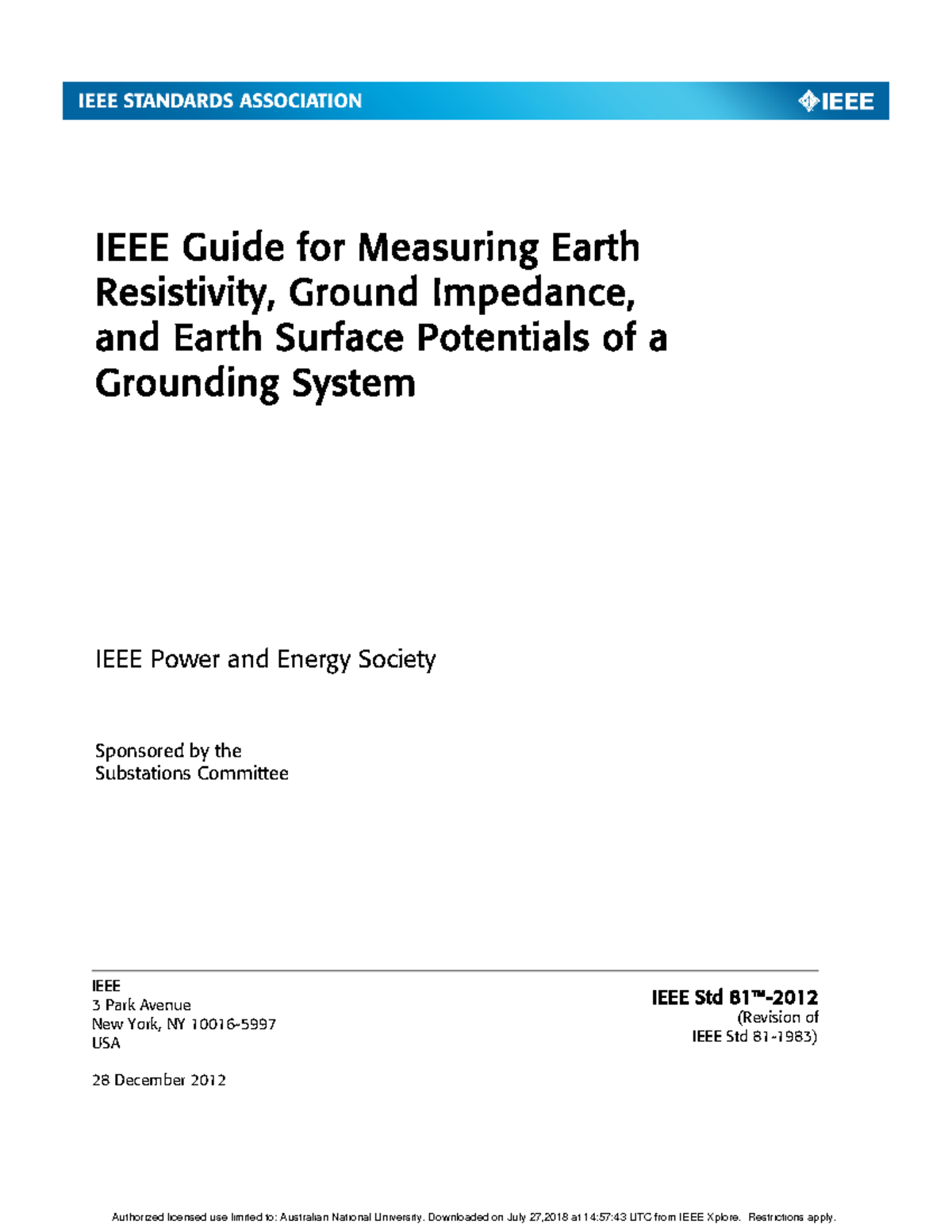 IEEE-81 - IEEE-81 - IEEE Guide for Measuring Earth Resistivity, Ground ...