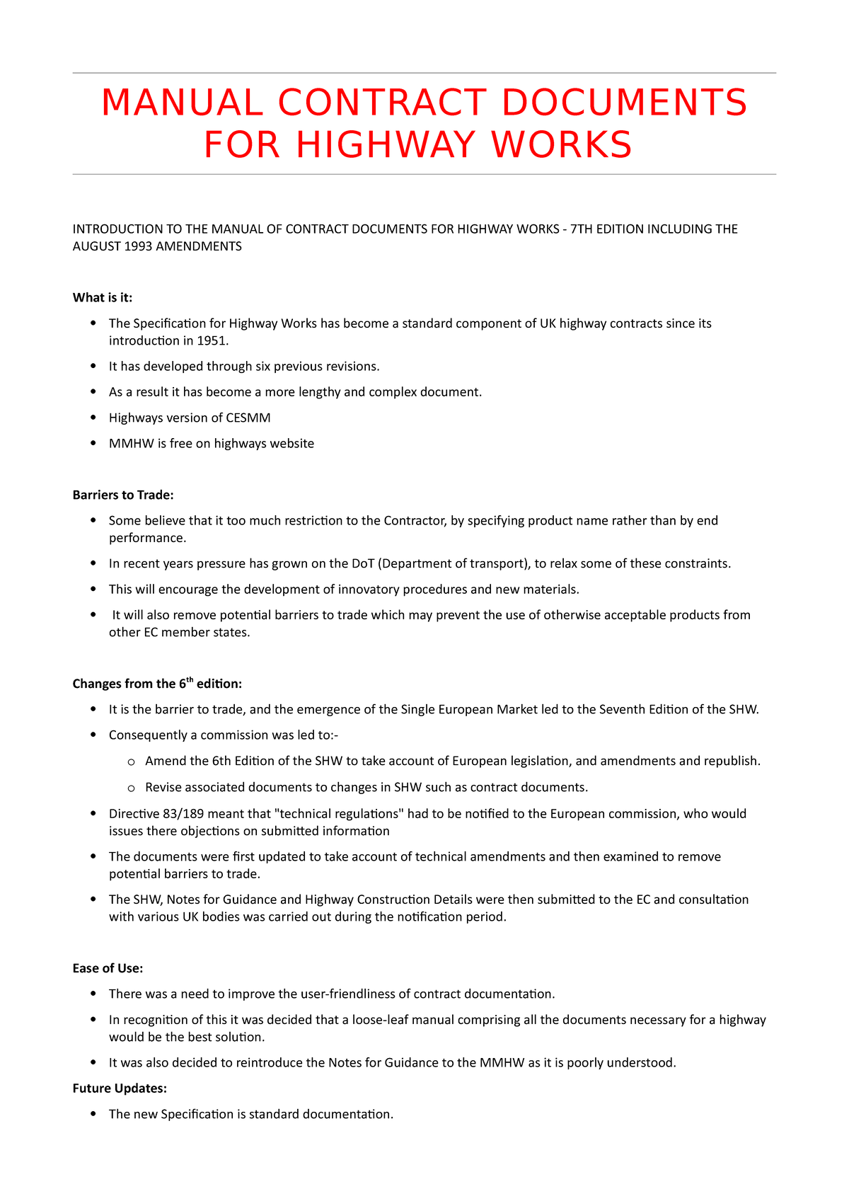 Manual contract documents for highway works - Poster - MANUAL CONTRACT ...