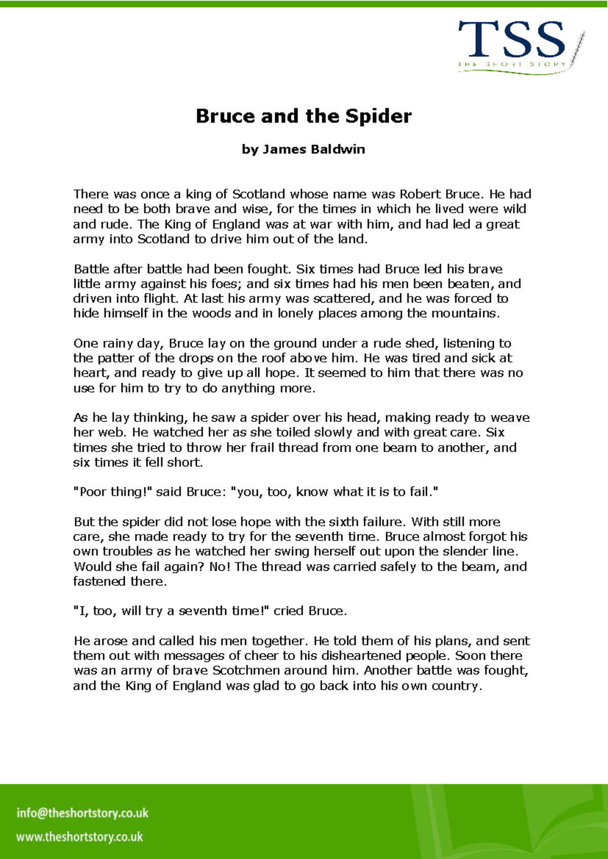 Baldwin James Bruce and the Spider Short Stories - Bruce and the Spider ...