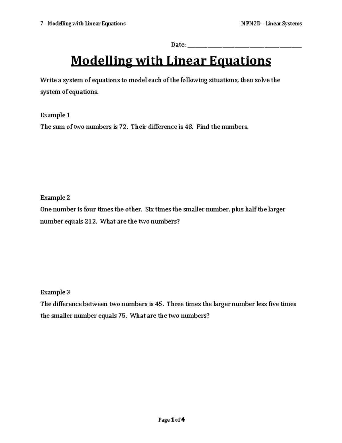 07 - Modelling with Linear Equations - Date
