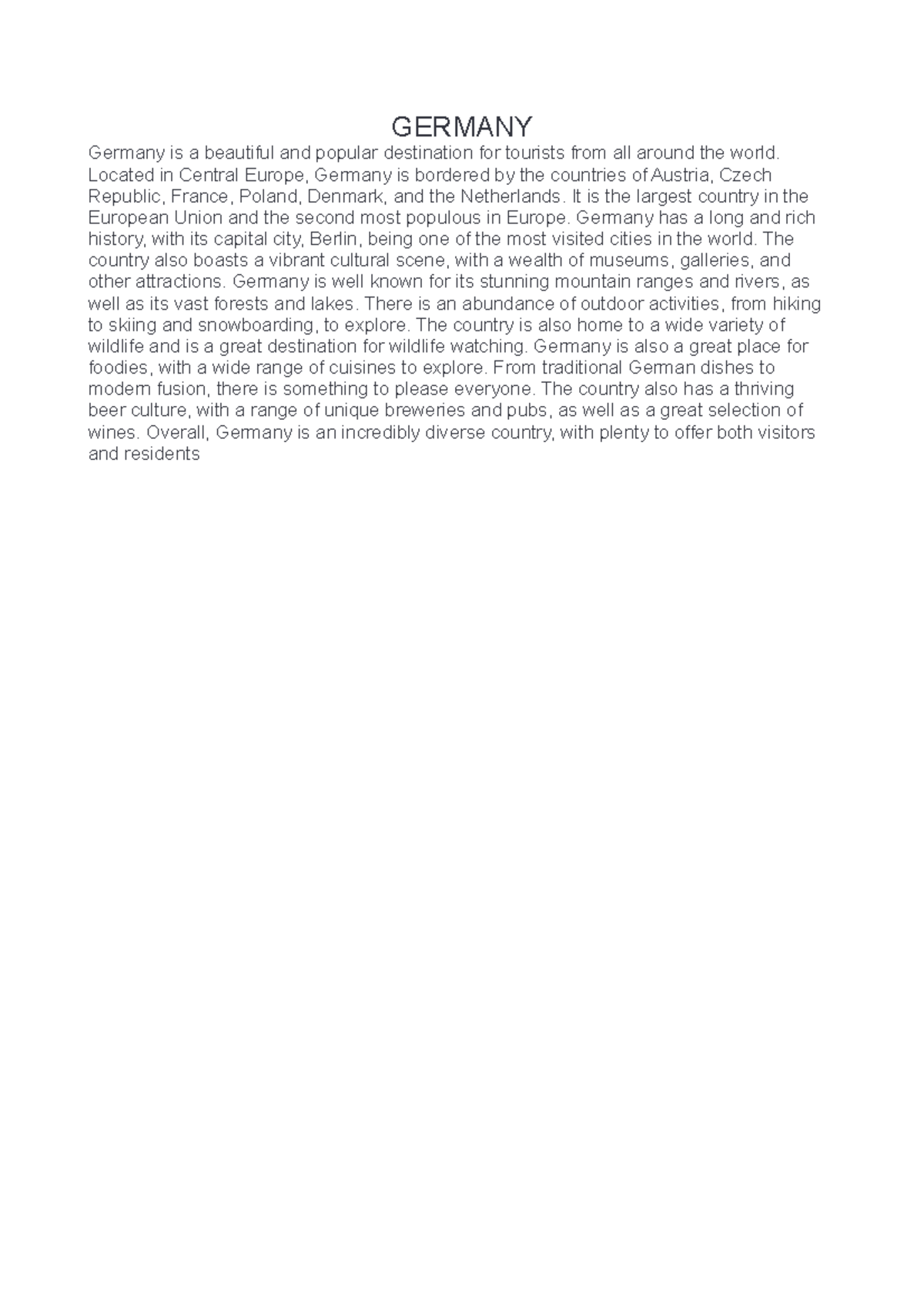 Germany - testo in inglese sulla Germania - GERMANY Germany is a ...