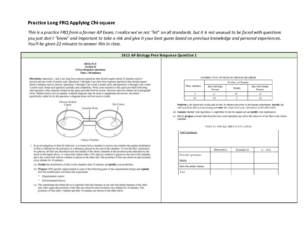 Chi Square - Practice Long FRQ Applying Chi-square This is a practice ...