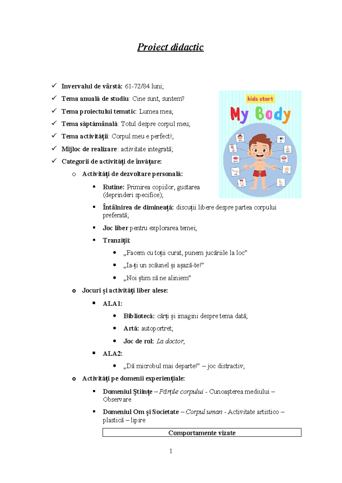 Corpul meu DȘ+DOS - Proiect didactic Invervalul de vârstă: 61-72/84 luni; Tema anuală de studiu ...