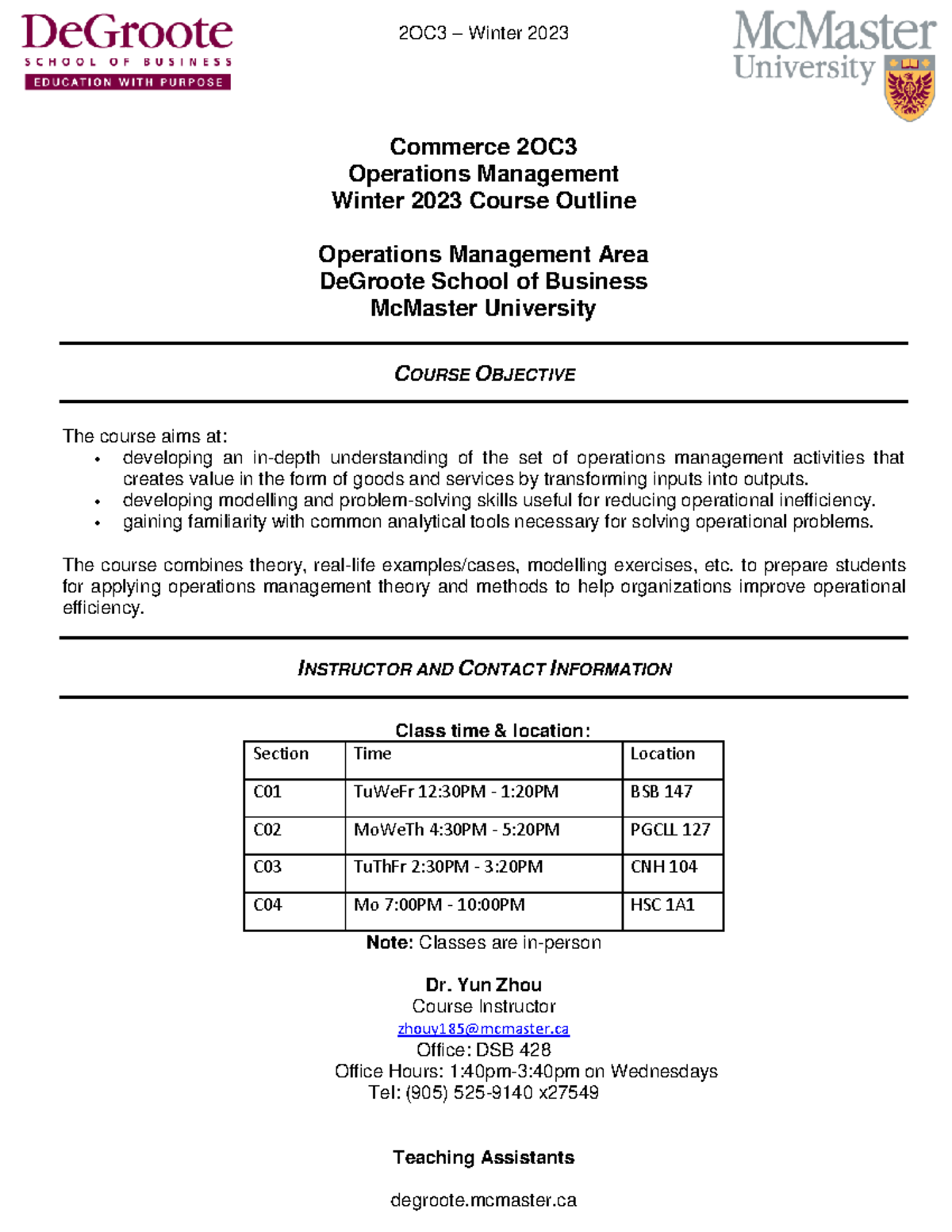 Course Outline - COMM 2OC3 (Updated Jan. 14, 2023) - Commerce 2OC ...