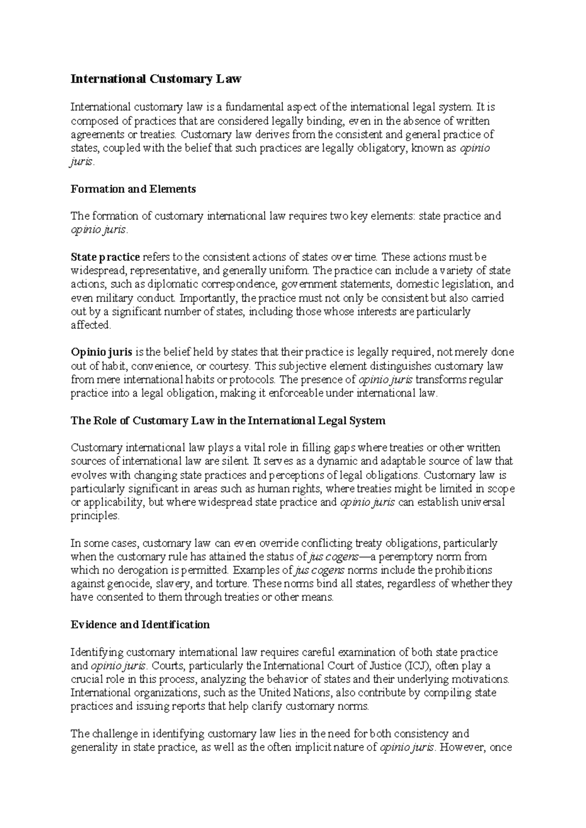 International Customary Law Class Notes - International Customary Law ...