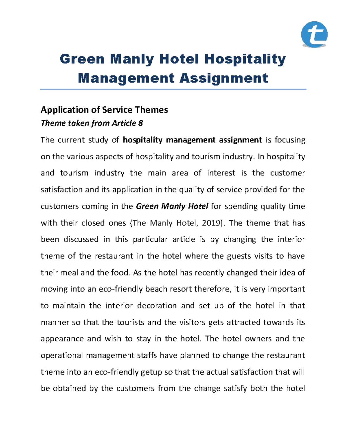 Hospitality management and the environment - Green Manly Hotel ...