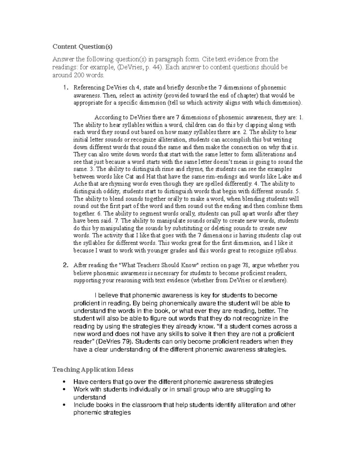 Reading respone - Content Question(s) Answer the following question(s ...