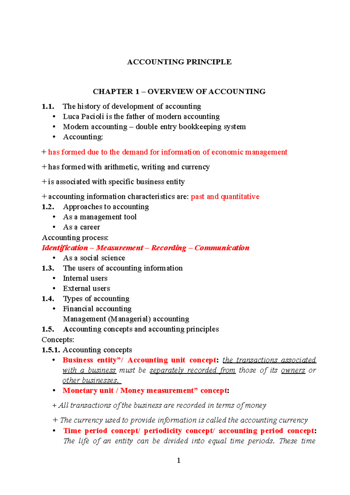 Summary FOR Final Assessment - ACCOUNTING PRINCIPLE CHAPTER 1 ...
