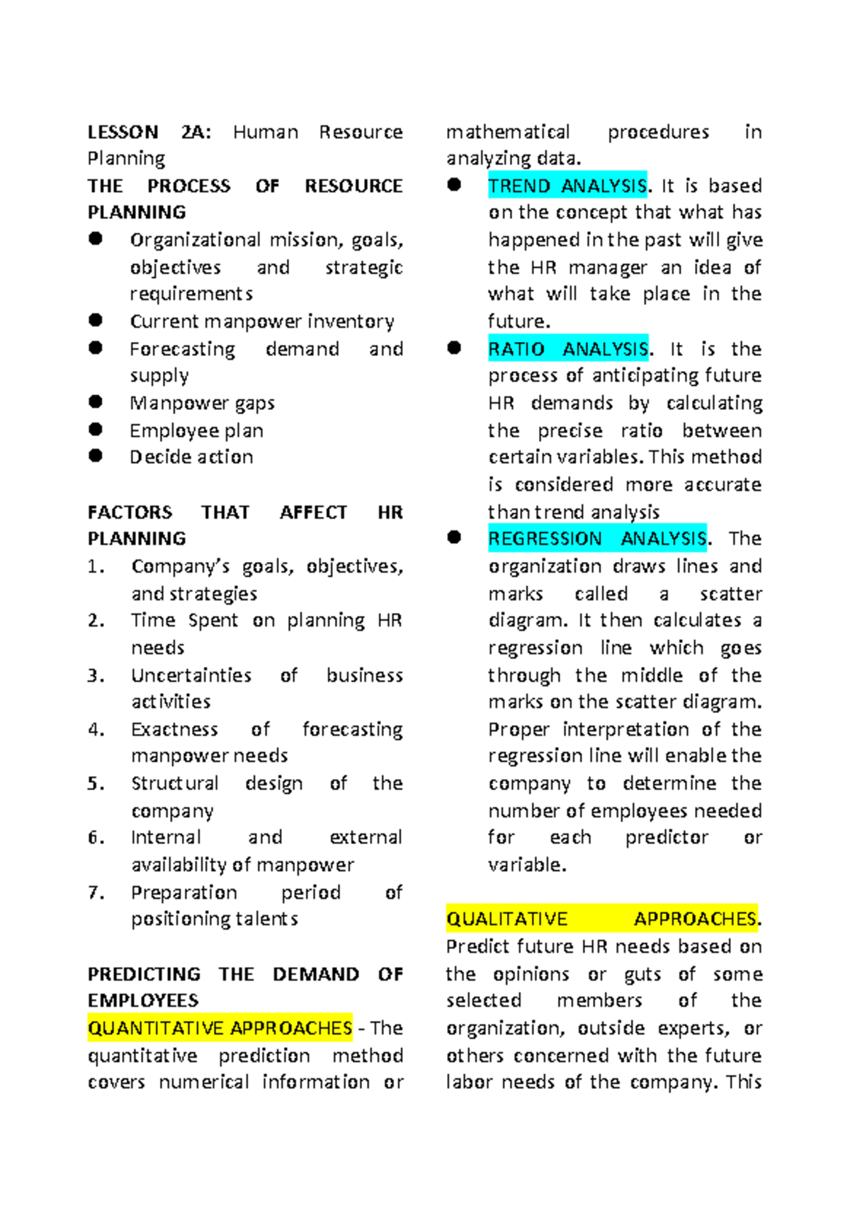 HRM-A5- Notes - yay - LESSON 2A: Human Resource Planning THE PROCESS OF ...