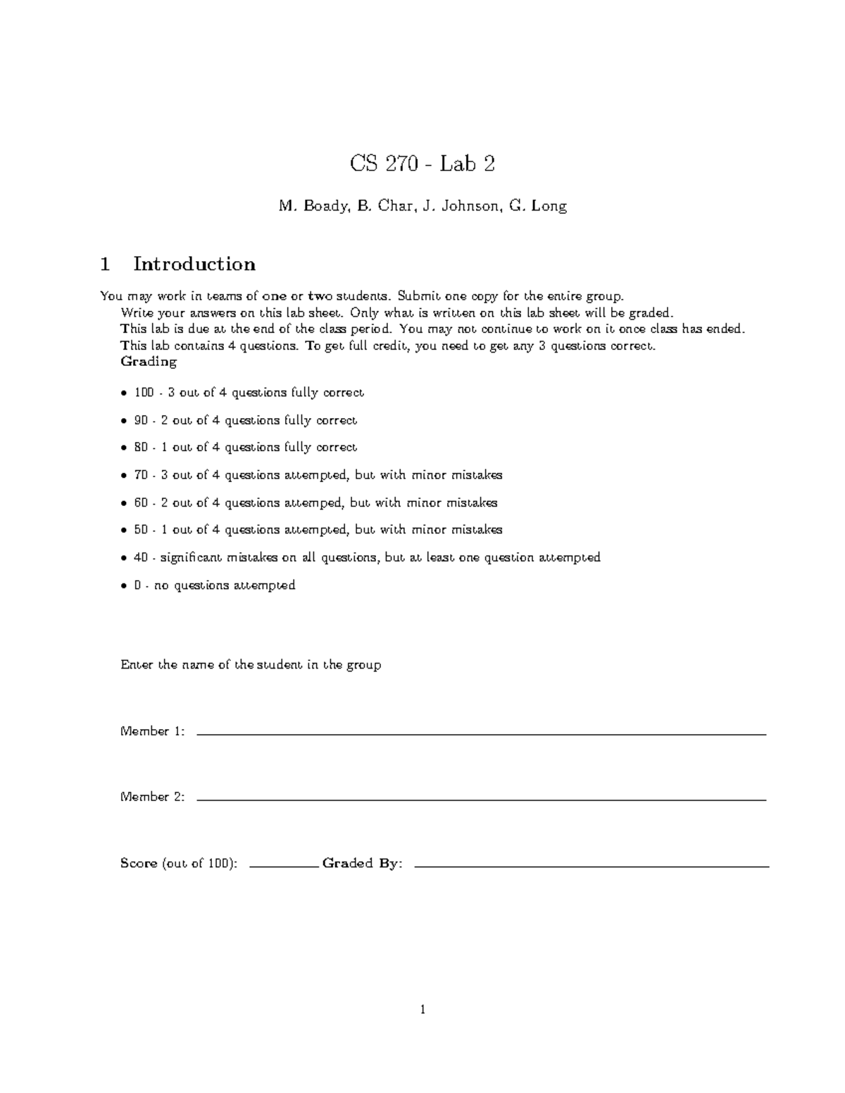 Disjunction student - ........ - CS 270 - Lab 2 M. Boady, B. Char, J ...
