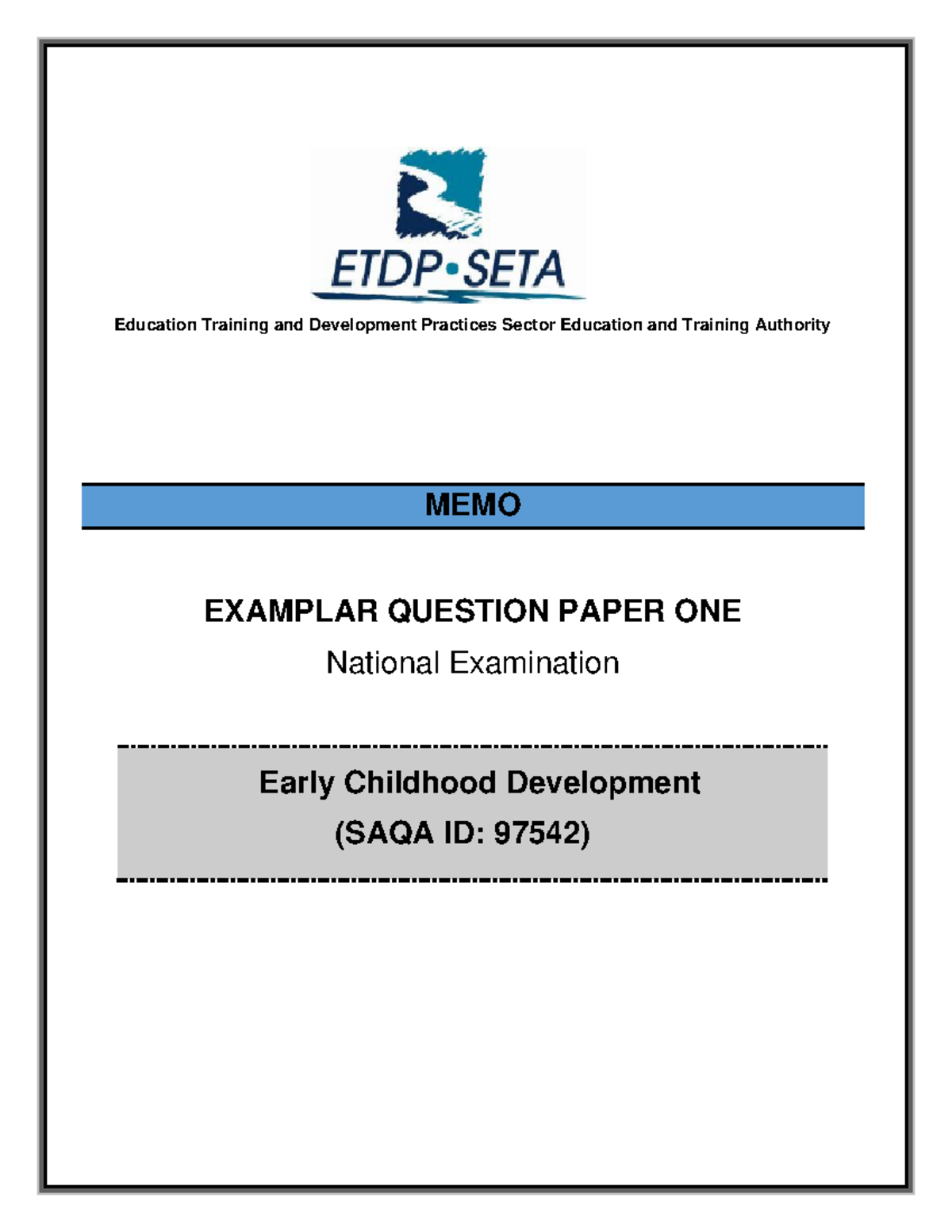 ECD Memo Examplar Question Paper One 2019 2020 - Education Training and ...