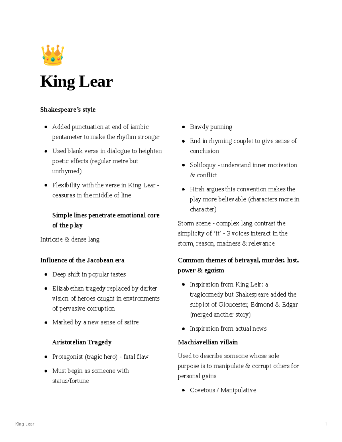 King Lear Notes - King Lear 1 👑 King Lear Shakespeare’s style Added ...