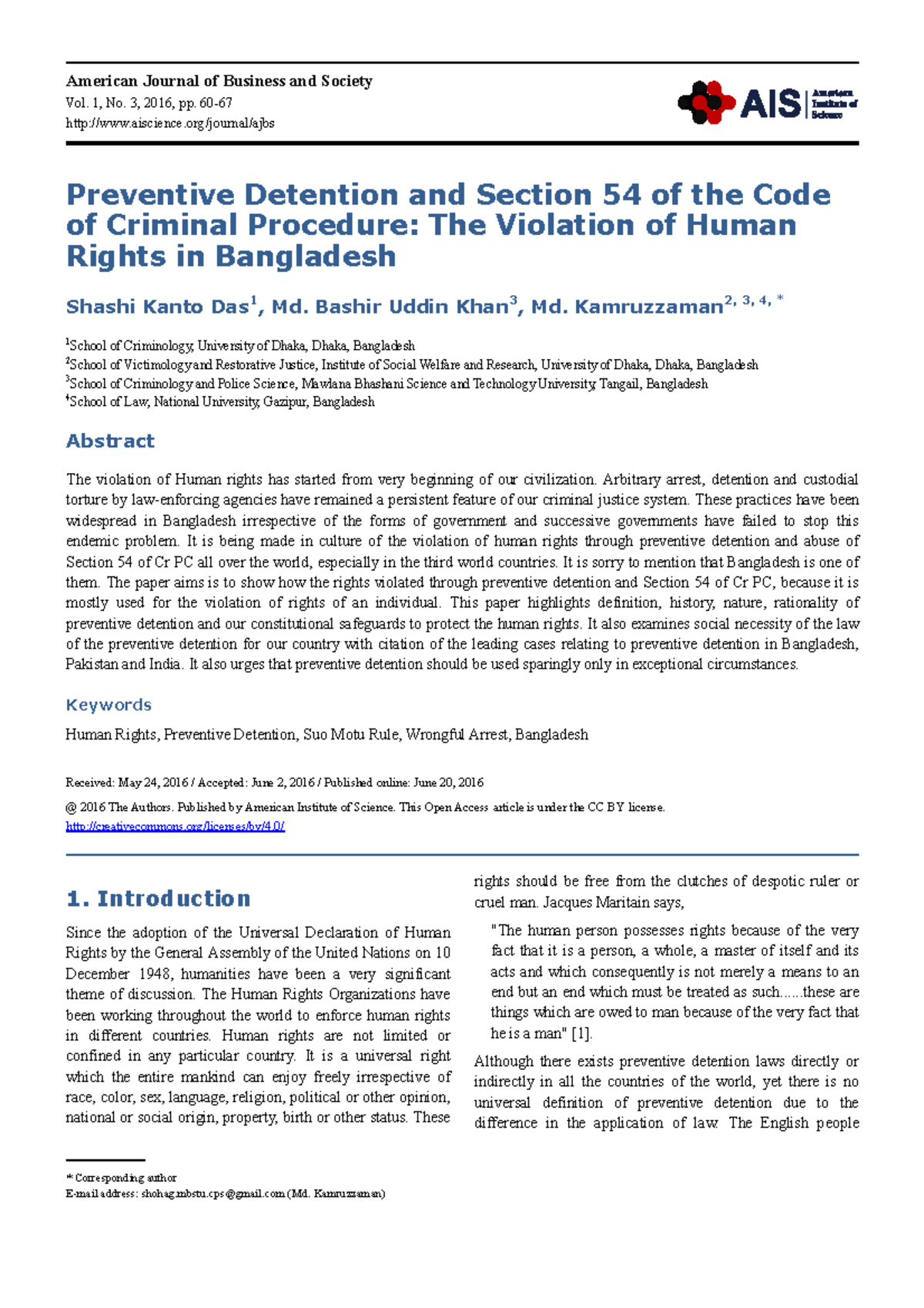 Preventive Detention and Section 54 of t - American Journal of Business ...