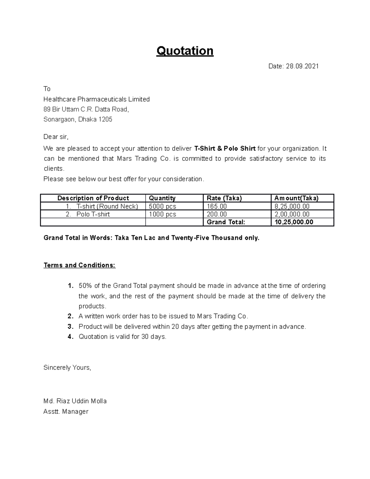 Price quotation for Healthcare Pharma - Society, Environment and ...