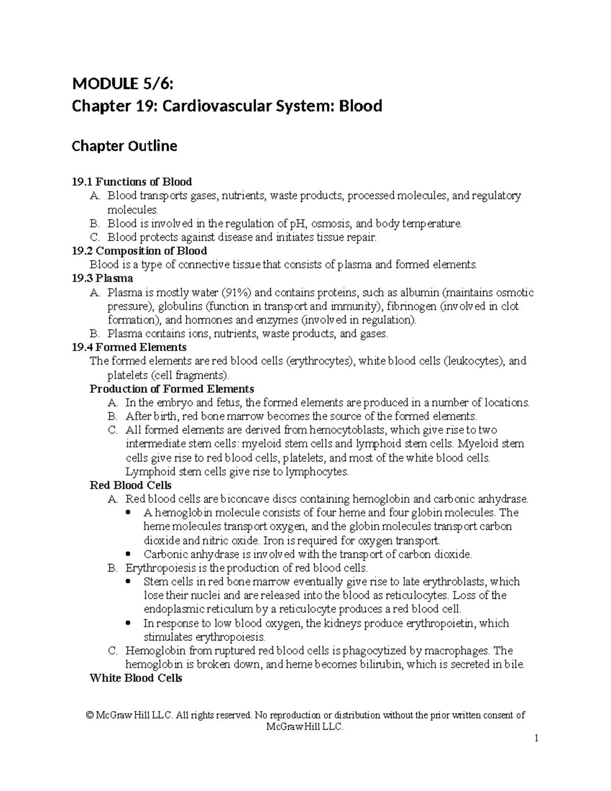 Chapter 19 Outline - MODULE 5/6: Chapter 19: Cardiovascular System ...