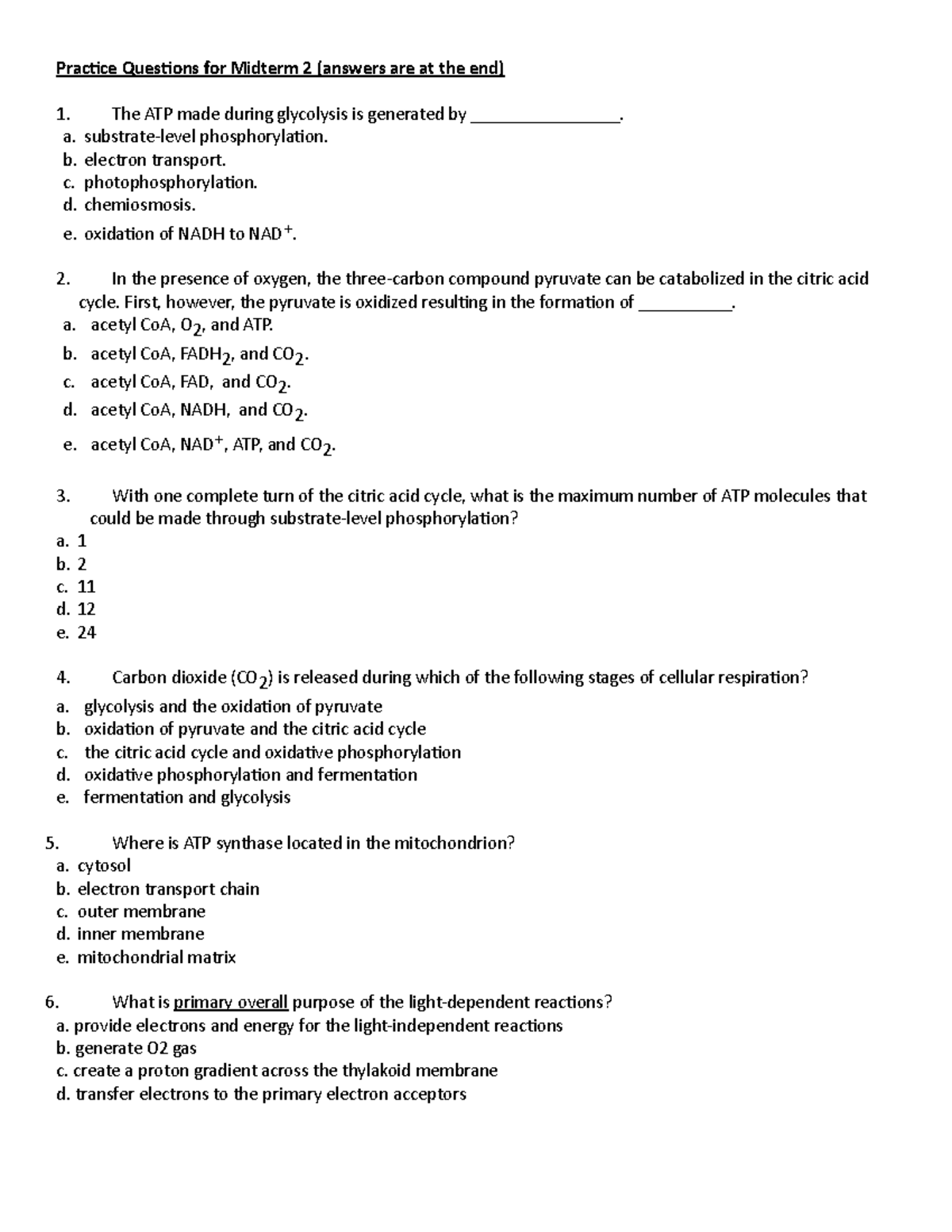 Practice Midterm 2 Lecture Notes Practice Questions For Midterm 2