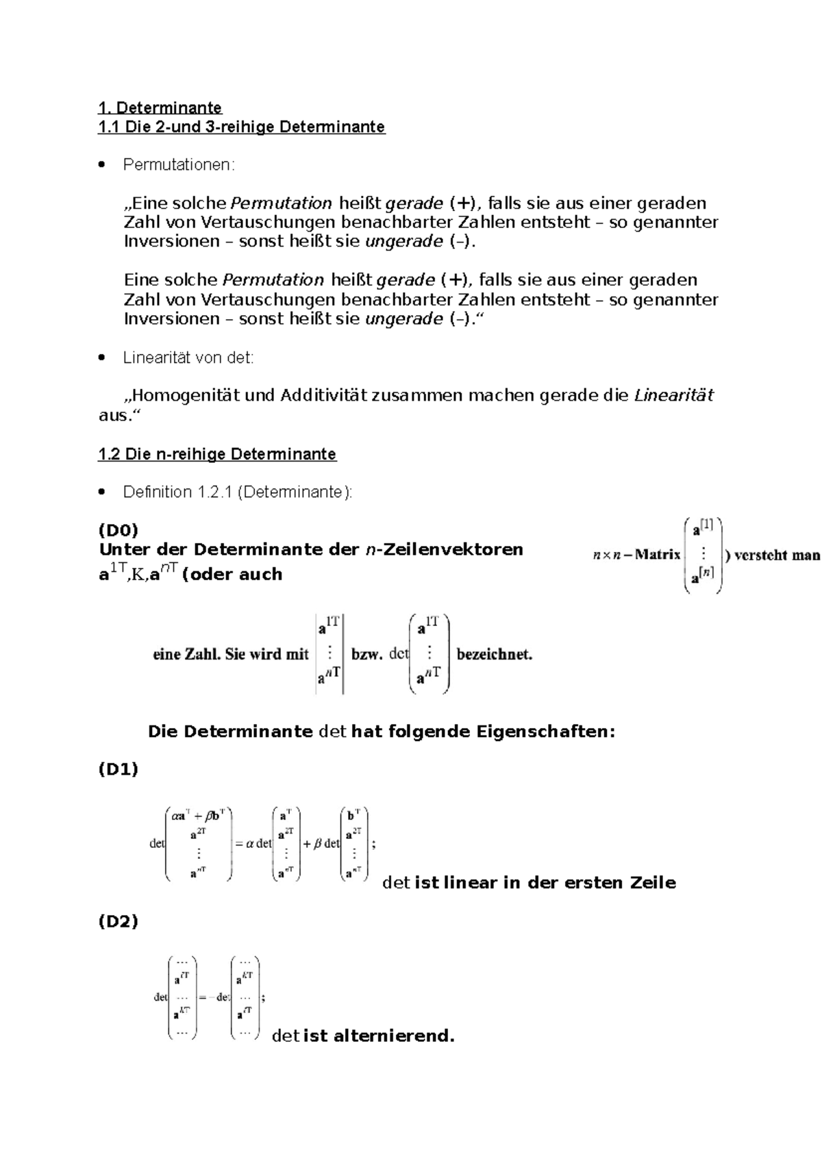 Theorie/Definitionen Vertiefung Linearen Algebra und Analysis Kapitel 1 ...