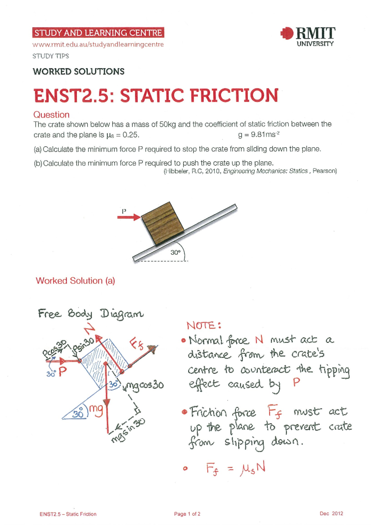 Static Friction WS - STUDY AND LEARNING CENTRE RMIT UNIVERSITY STUDY ...