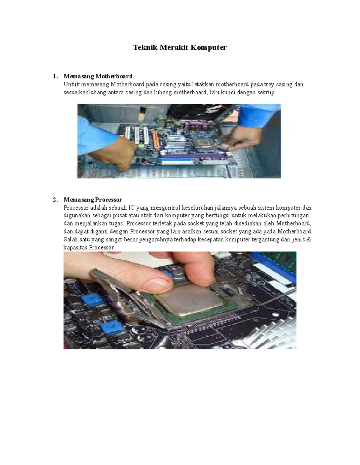 Teknik Merakit Komputer - Memasang Motherboard Untuk memasang ...