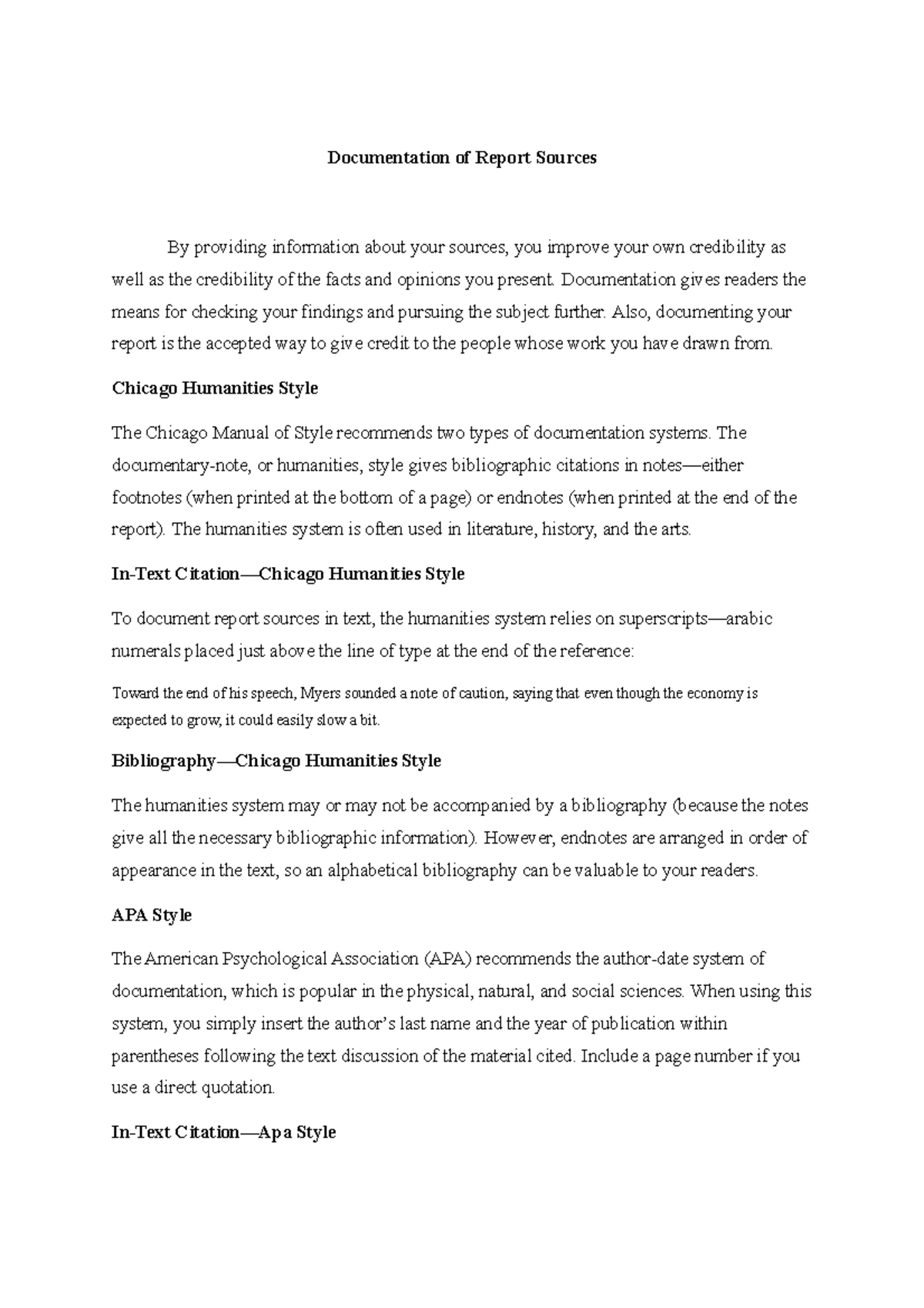 Documentation of Report Sources - Documentation gives readers the means ...