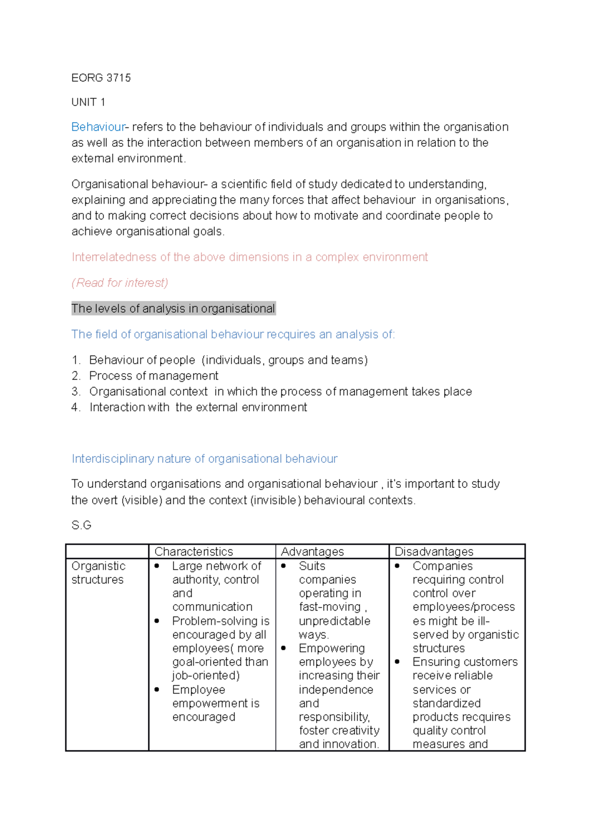 EORG 3715 Chapter 1 - Lecture notes 1-2 - EORG 3715 UNIT 1 Behaviour ...