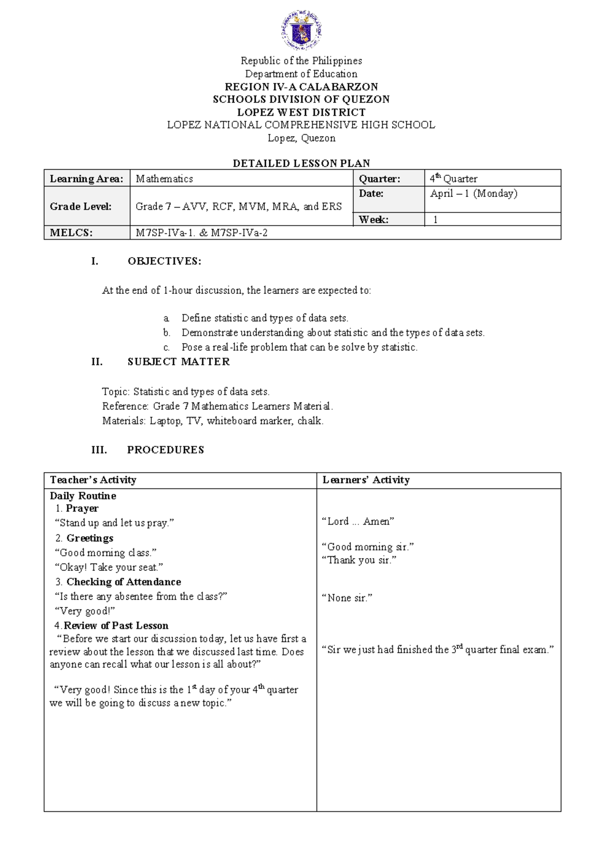 April 1-Detailed-Lesson-Plan Week 1 - Republic of the Philippines ...