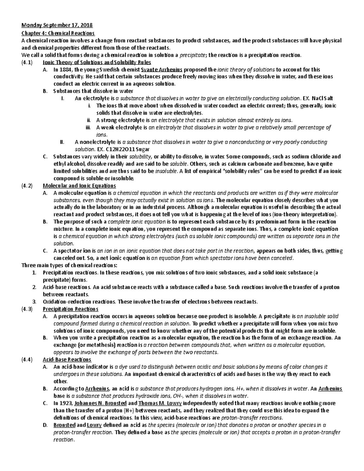 Chem Chapter 4 Notes - Monday September 17, 2018 Chapter 4: Chemical ...