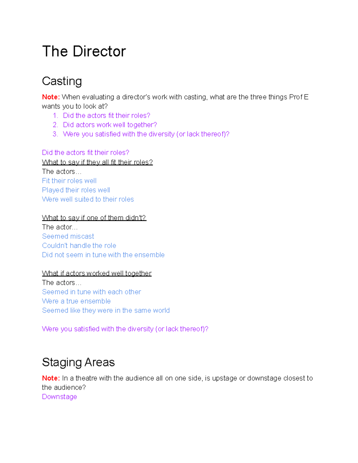 2/22/22 Lecture Notes - The Director Casting Note: When evaluating a ...