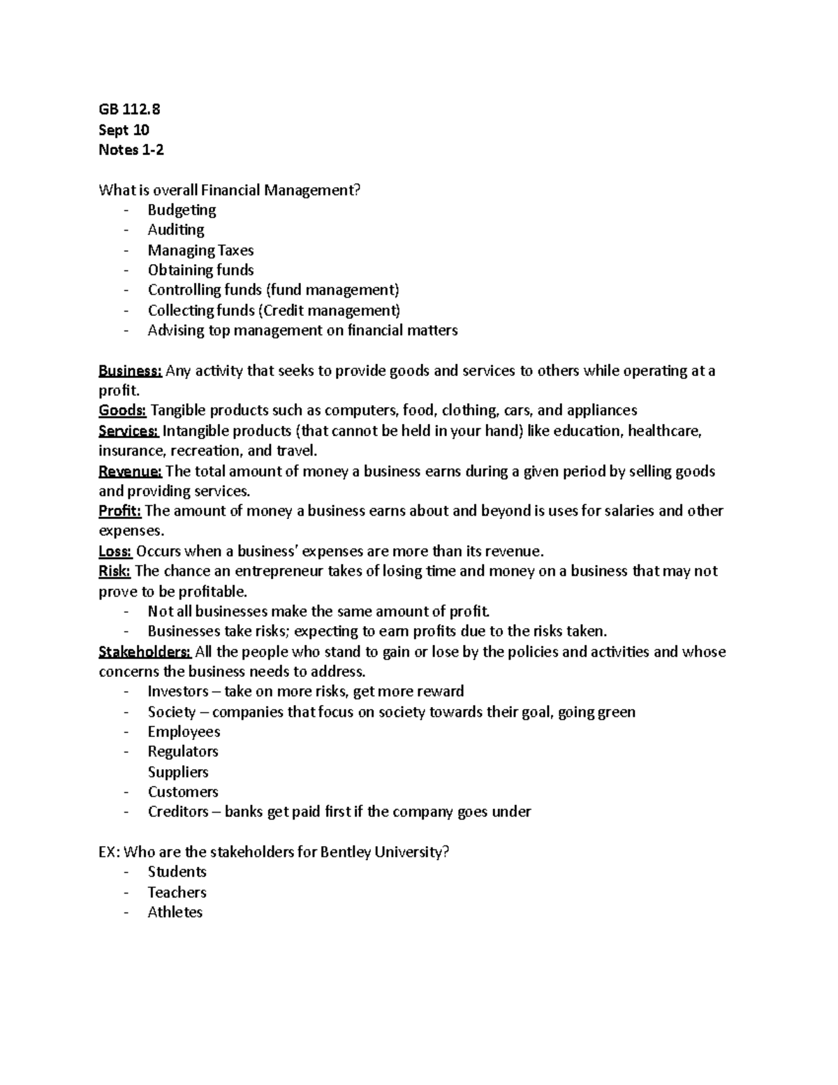 GB 112 Introduction Notes (day 1-2) - GB 112. Sept 10 Notes 1- What is ...