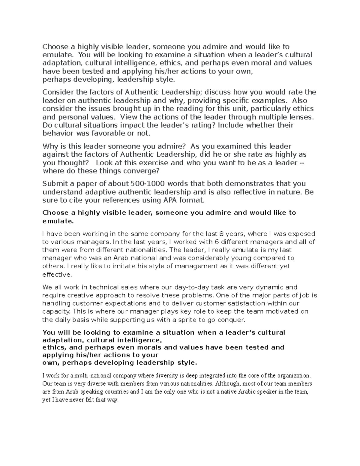 W8 - PA - A visible leader - Choose a highly visible leader, someone ...