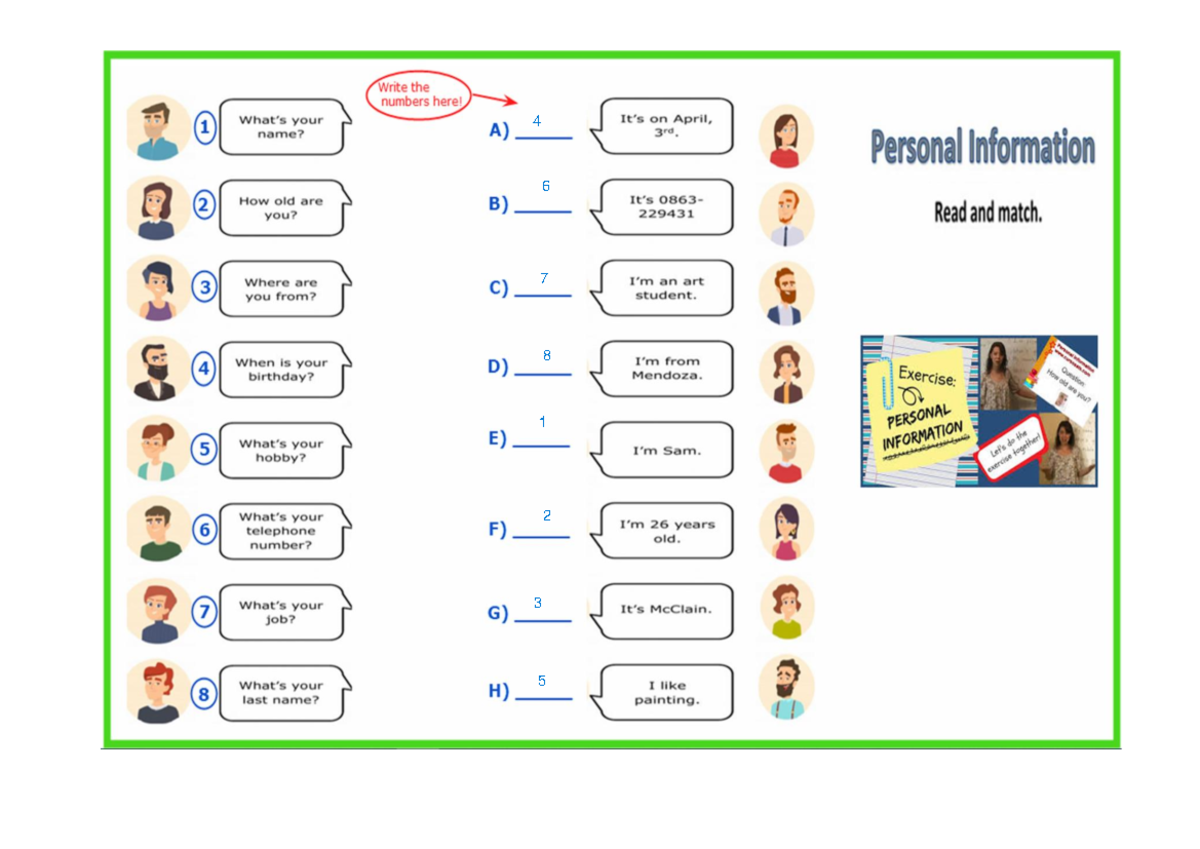Tarea Ingles UA - Write the numbers here! 1 your 4 on April, name? A ...