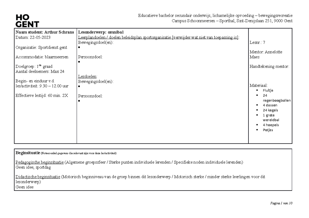 Lesvoorbereiding omnibal - Campus Schoonmeersen – Sporthal, Sint ...
