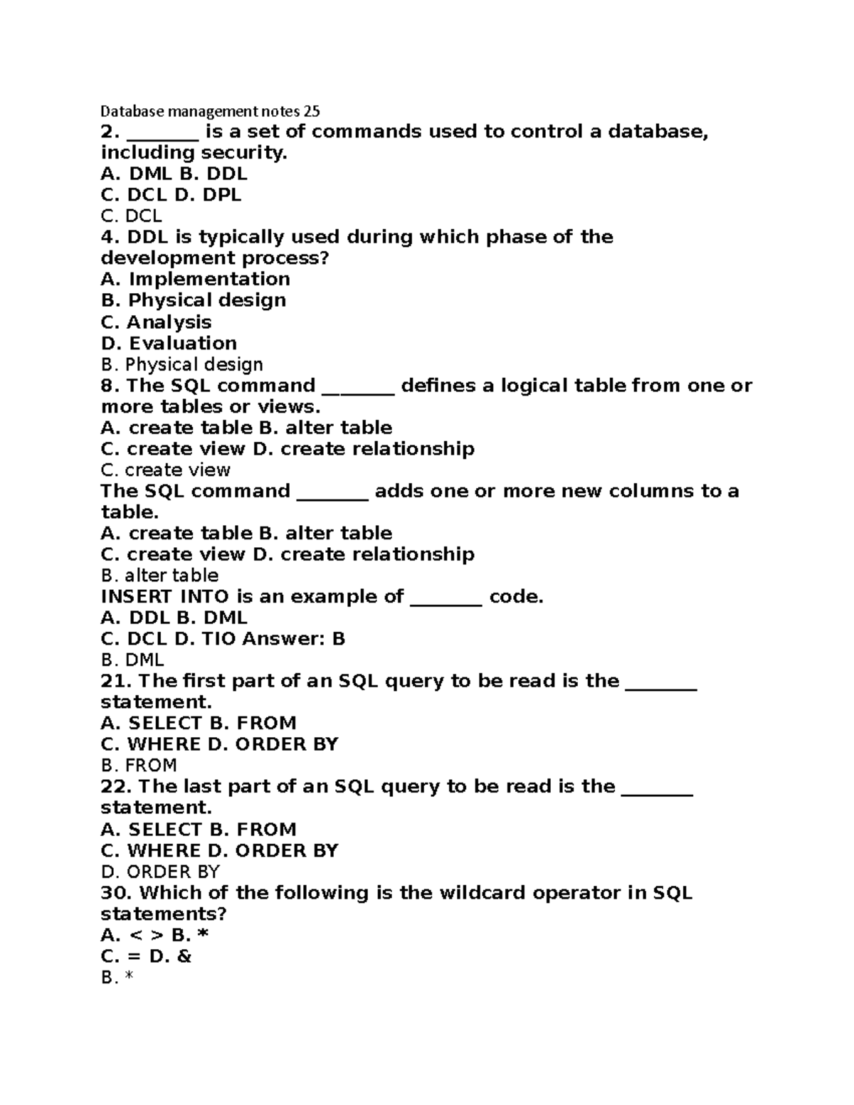 Database management notes 25 - ________ is a set of commands used to ...