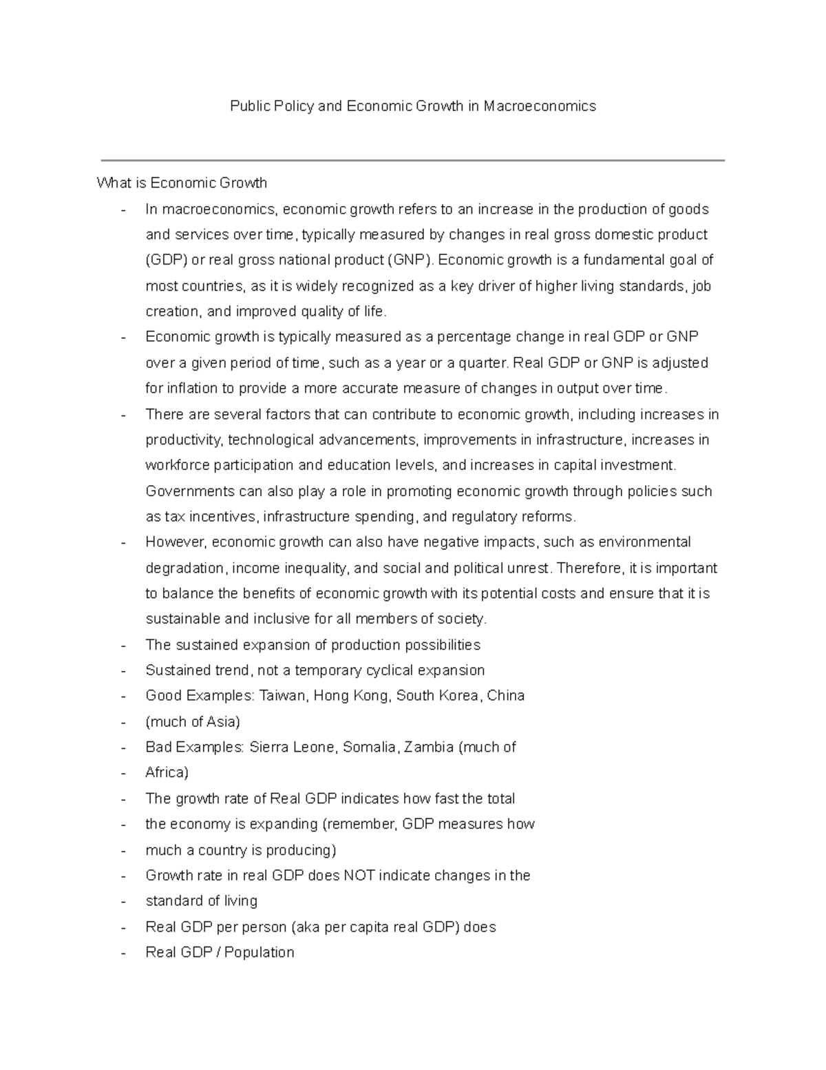 ECO 100 Public Policy and Economic Growth in Macroeconomics - Public ...