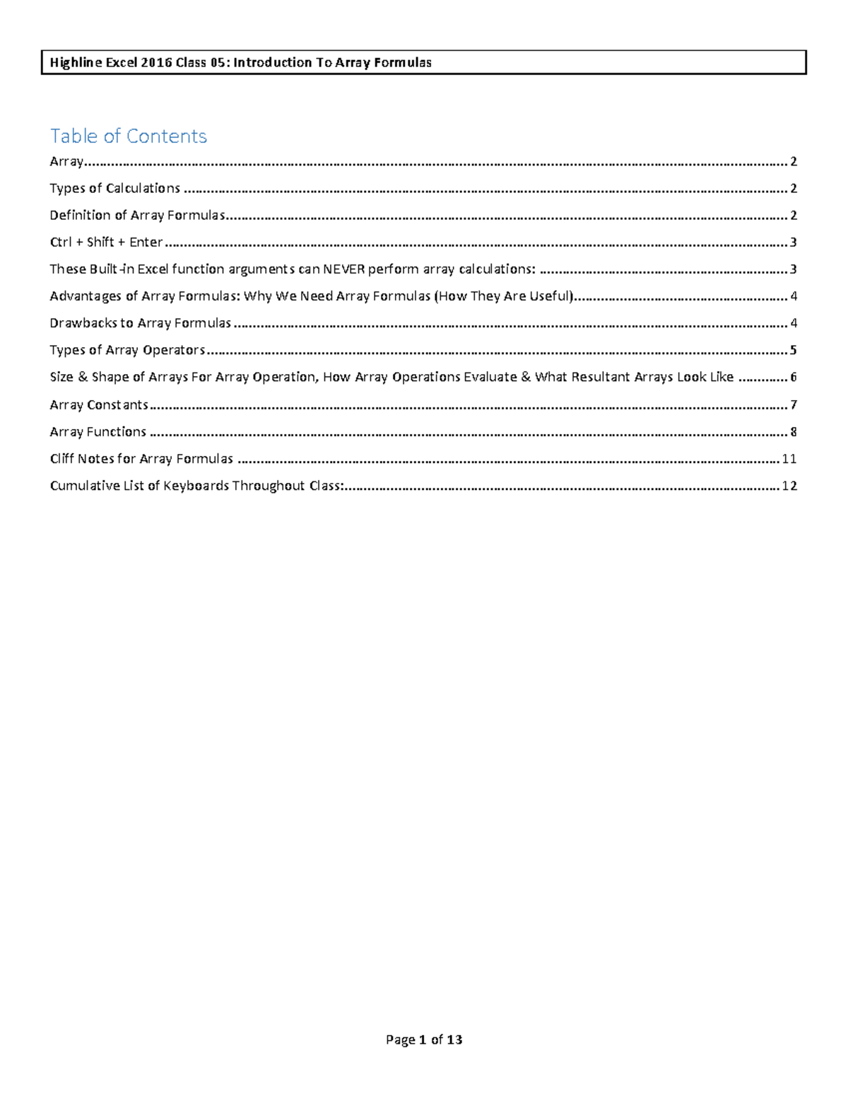 05 Introduction To Array Formulas Highline Excel 2016 Class 05 Introduction To Array Formulas