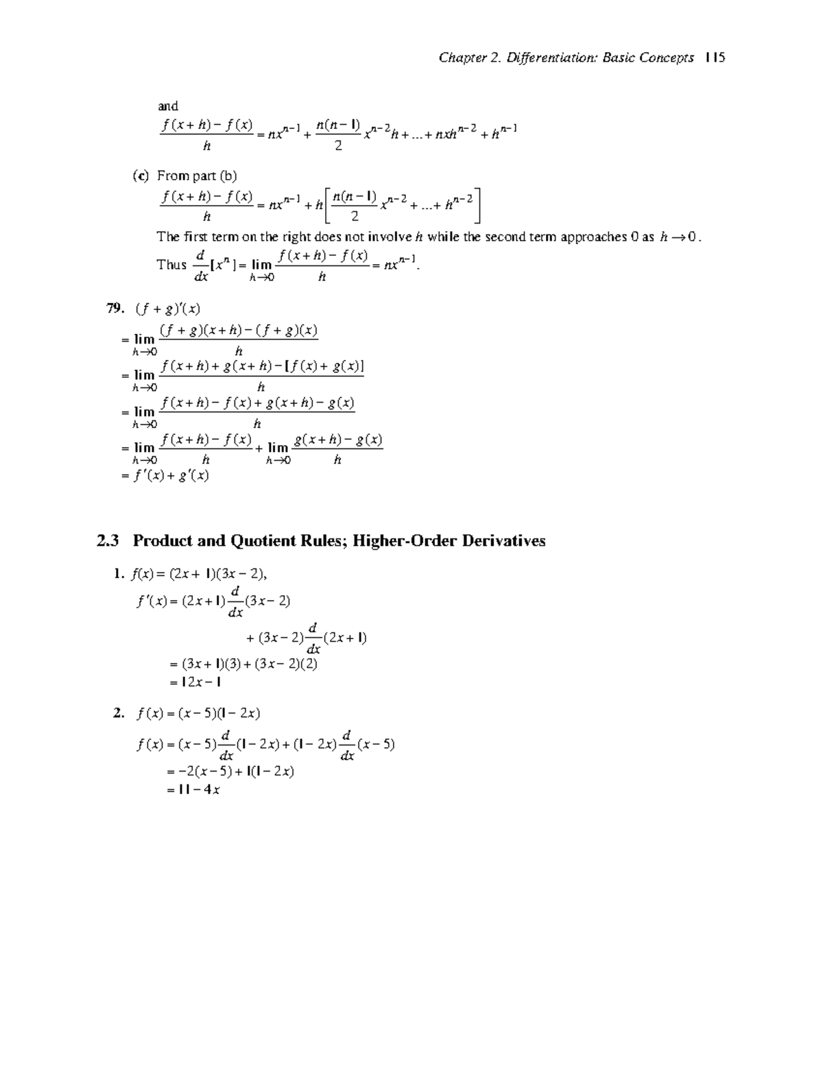 Chapter 2 Homework solutions 2.3 -2.5 - and ( ) ( ) 1 ( 1) 2 21 ... 2 fx h fx nnn n nn nx x h ...